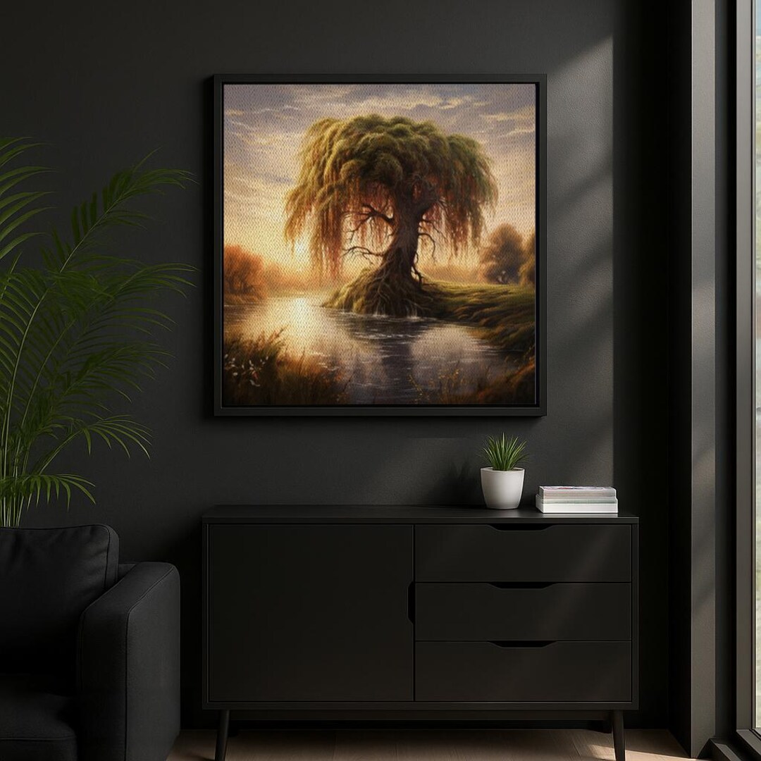 Majestic Weeping Willow Canvas Print | Golden Hour Serene Nature ...