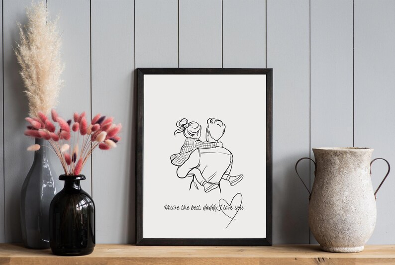 Father’s Day Line Art, Dad and Daughter Drawing, Parent Child Poster ...