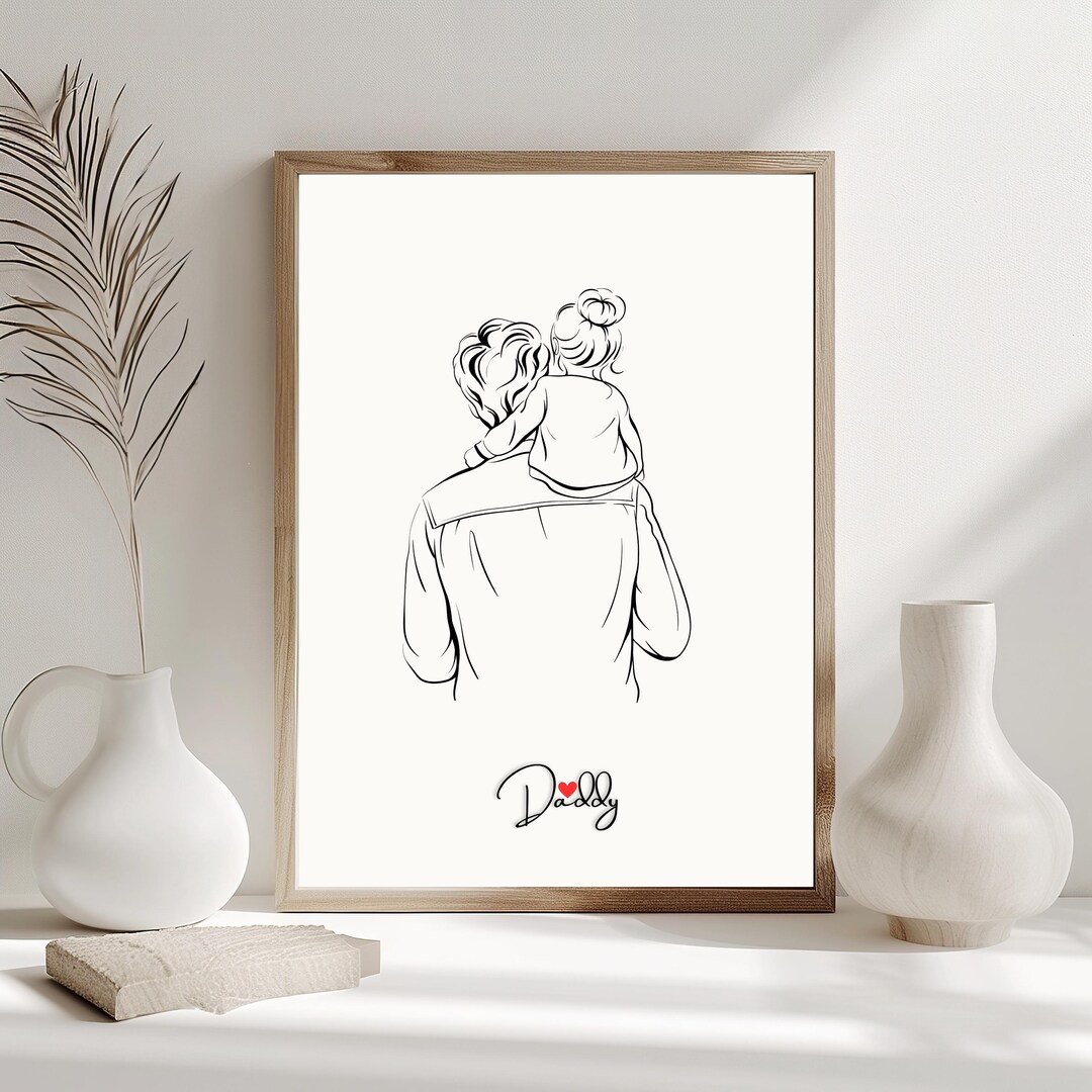 Father’s Day Line Art, Dad and Daughter Drawing, Parent Child Poster ...