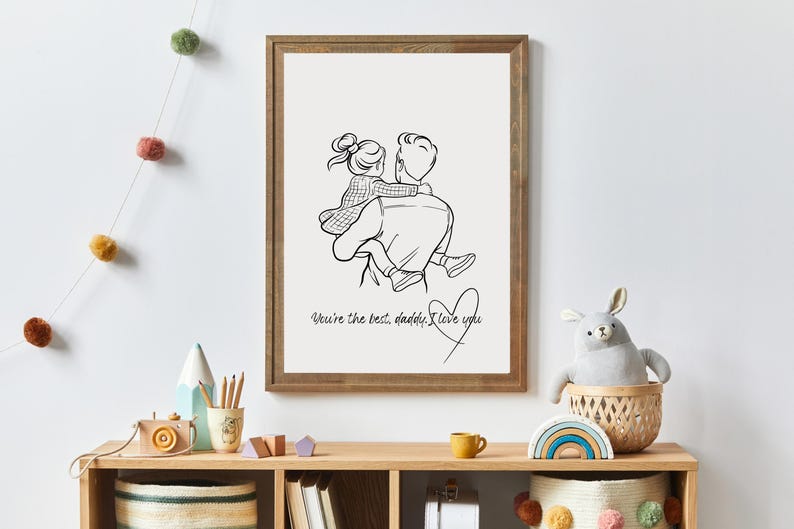 Father’s Day Line Art, Dad and Daughter Drawing, Parent Child Poster ...