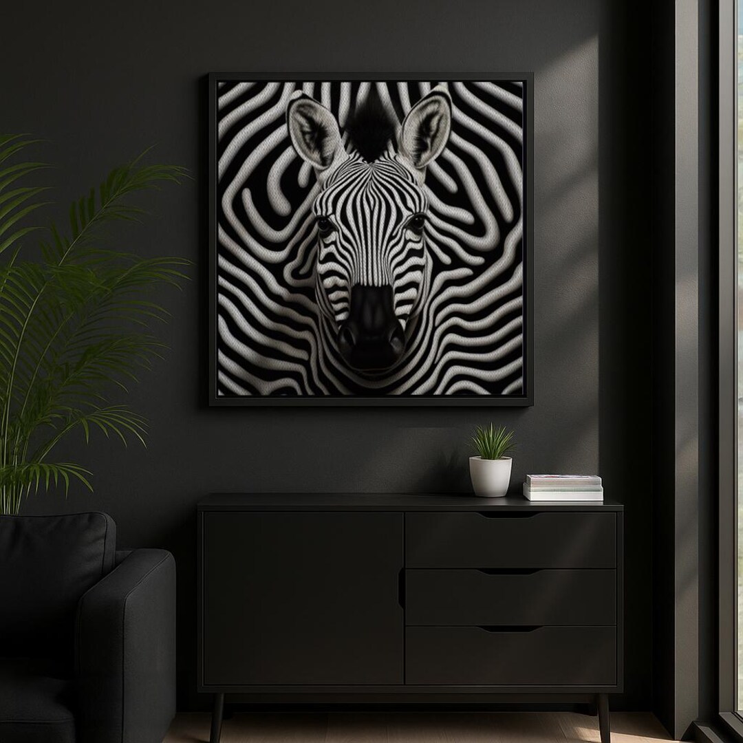 Striking Zebra Optical Illusion Art Print | Modern Black and White ...
