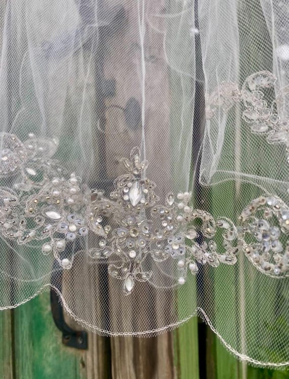 The Rare Beauty's Vintage Wedding Veil with Silver Em… - Gem