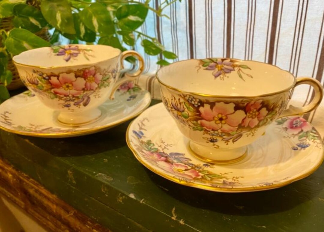 Two Vintage English Tea Cups & Saucers - Etsy