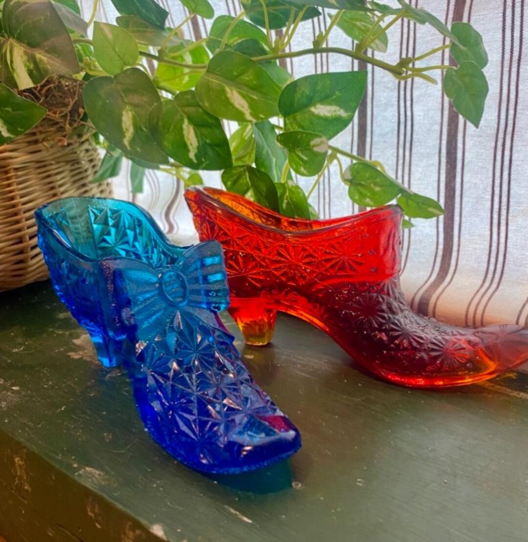 Two Fenton Art Glass Shoes - Etsy