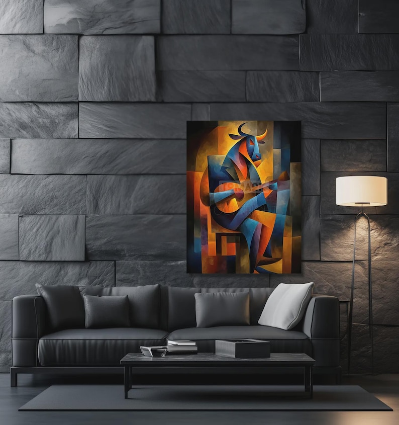 Bull Playing Flamenco Guitar Art Print, Spanish Iberian Wall Decor ...