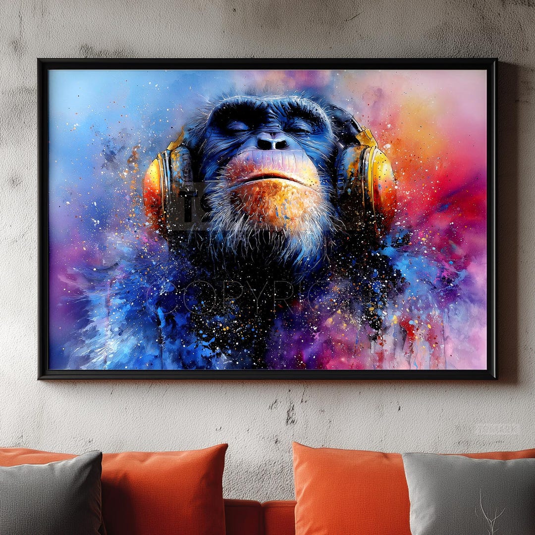 Chimpanzee Colorful Graffiti Poster Print Painting, Abstract Ape Animal ...