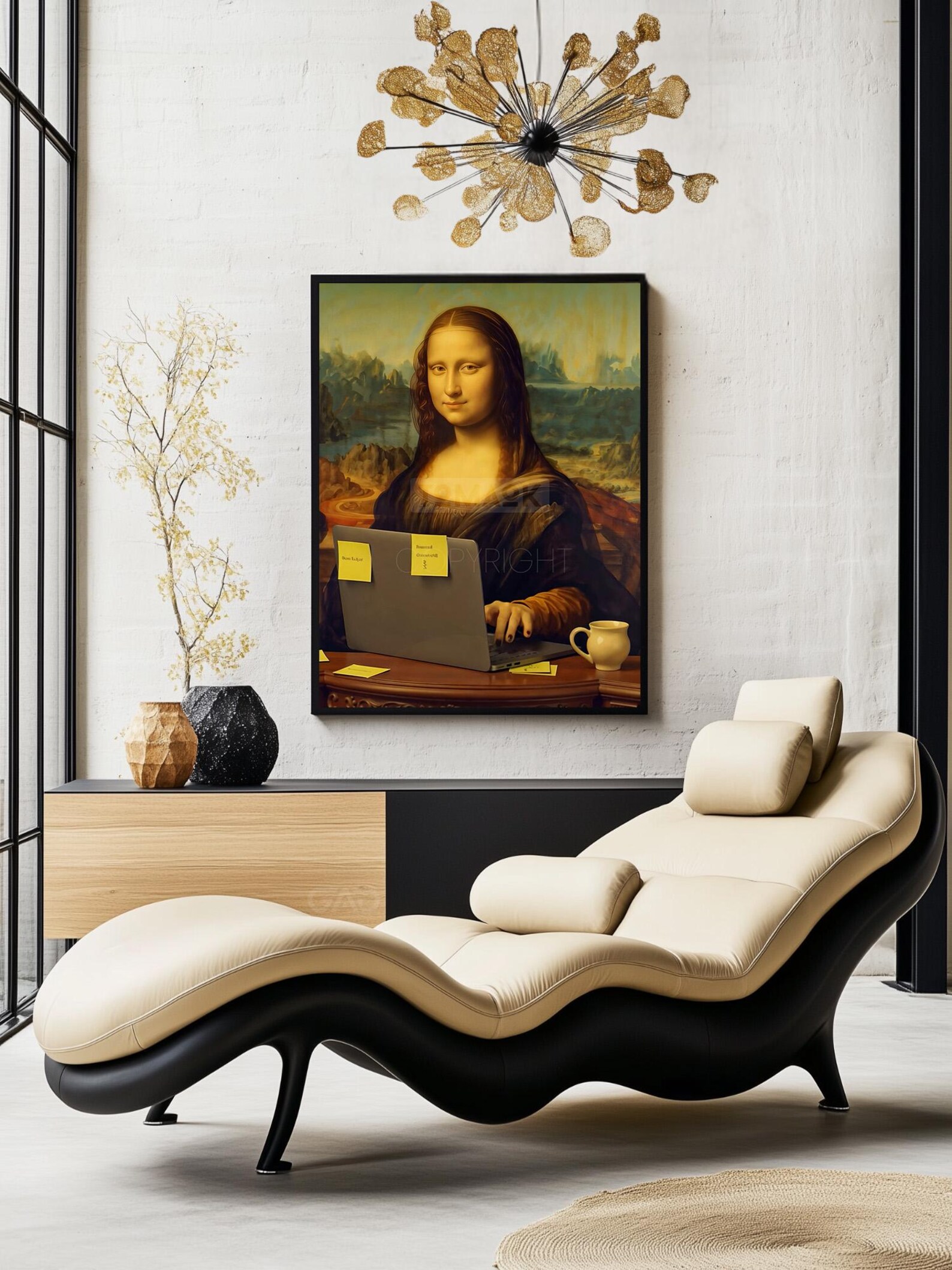 Mona Lisa at Work Art Print, Leonardo Da Vinci, Office Humor, Large ...