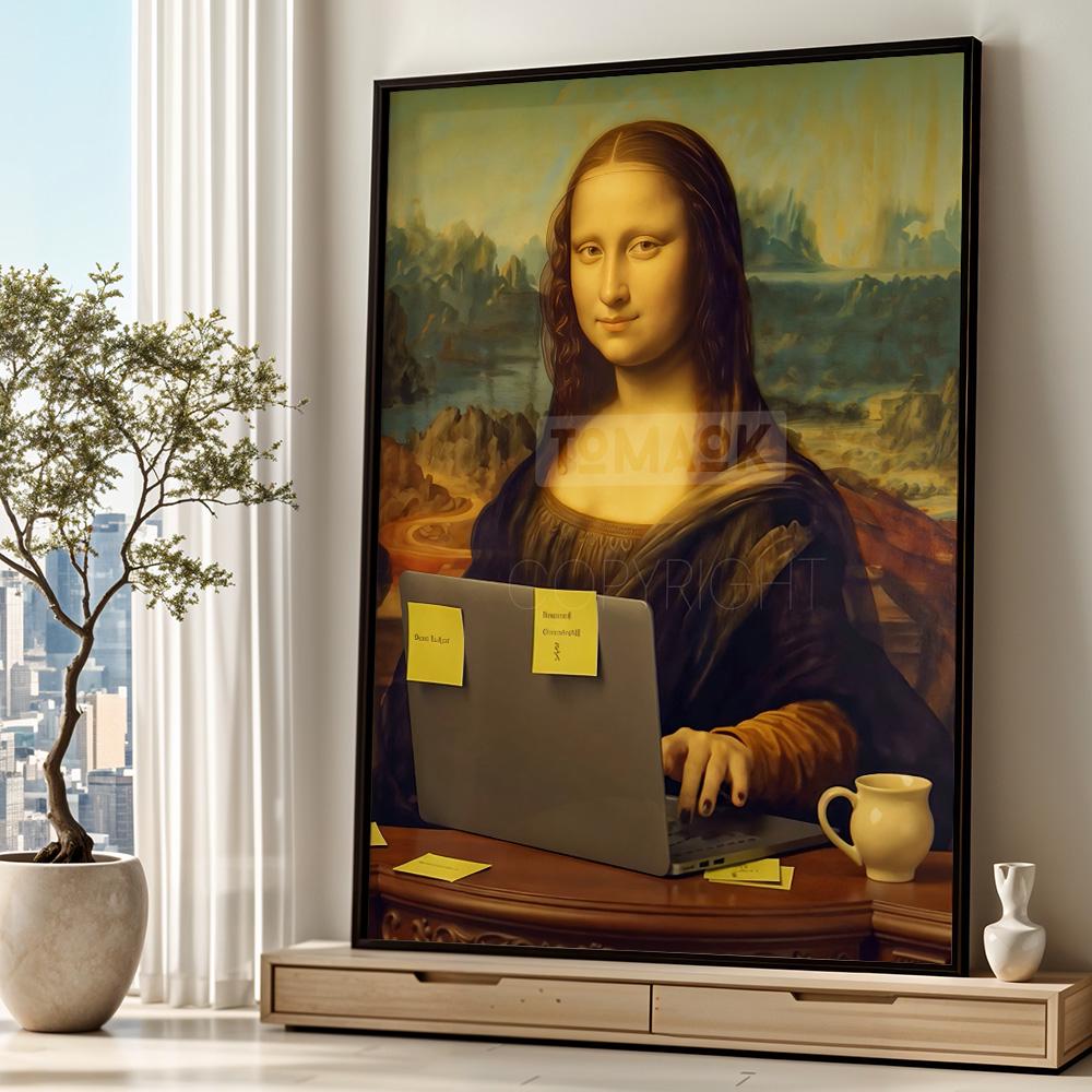 Mona Lisa at Work Art Print, Leonardo Da Vinci, Office Humor, Large ...