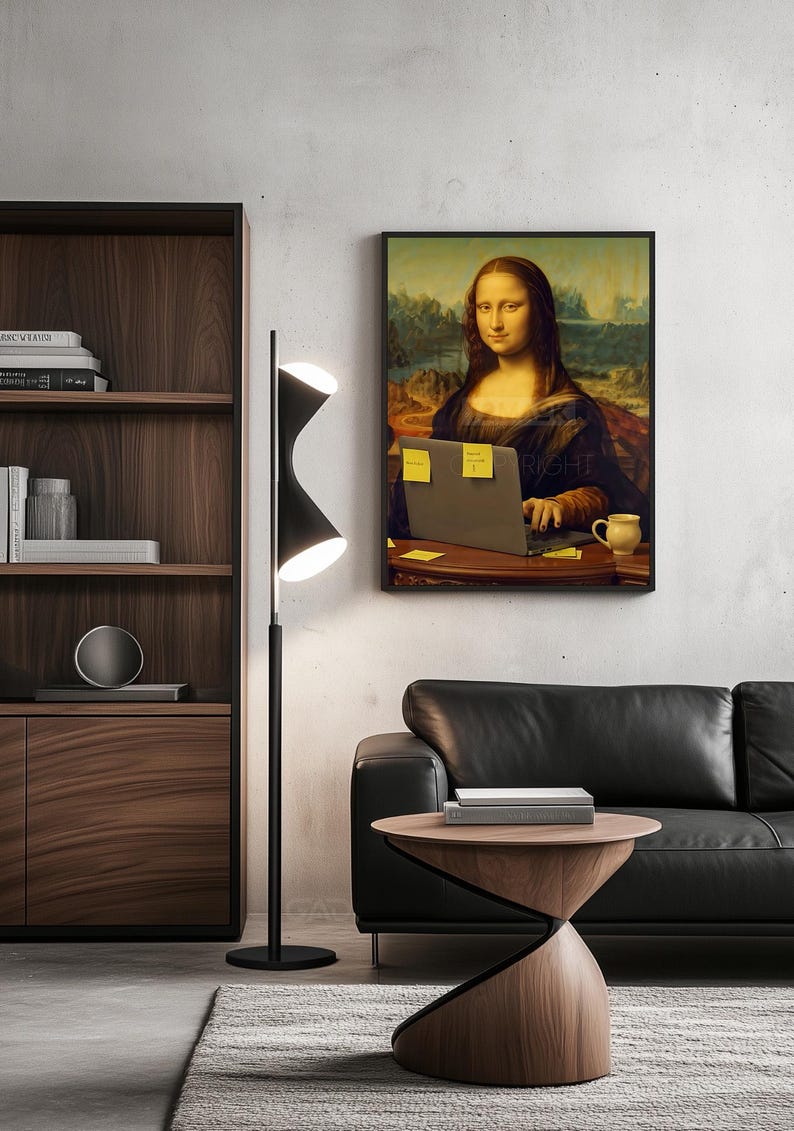 Mona Lisa at Work Art Print, Leonardo Da Vinci, Office Humor, Large ...