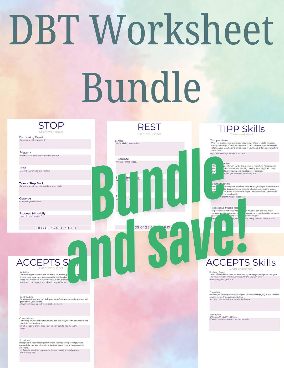DBT Distress Tolerance Worksheet Bundle - Etsy