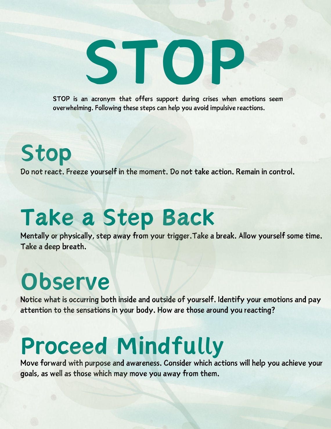 STOP Skill DBT Printable - Etsy UK
