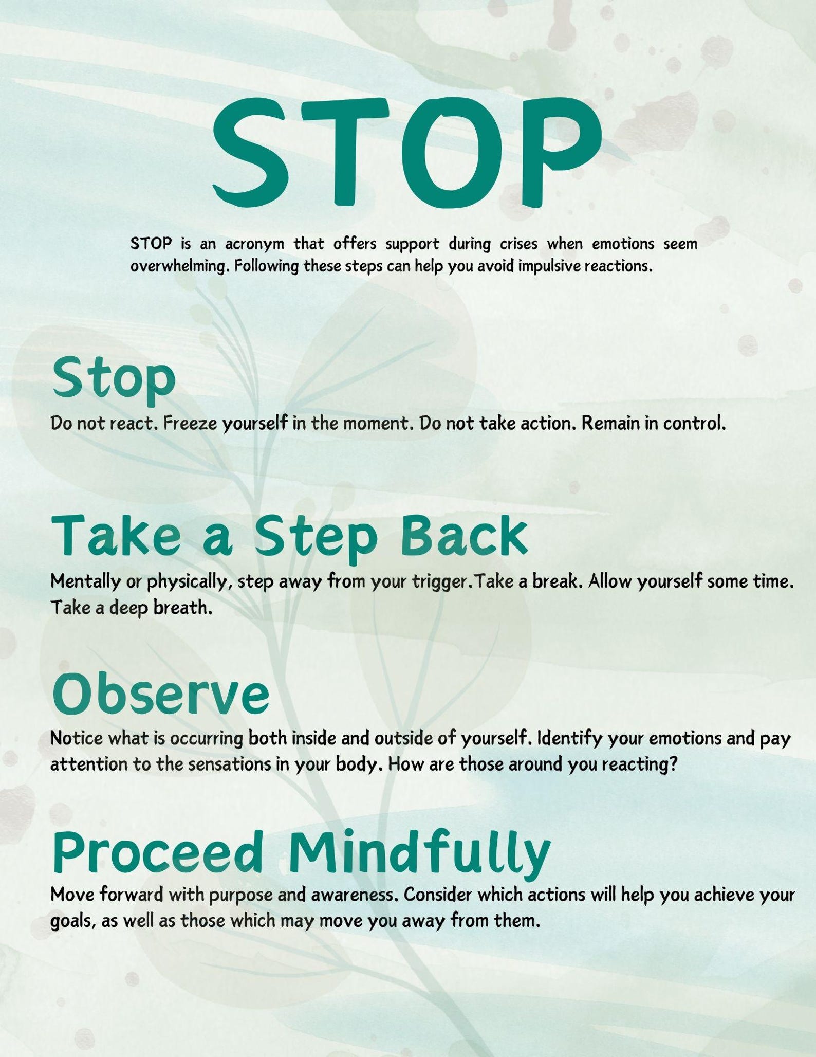 STOP Skill DBT Printable - Etsy