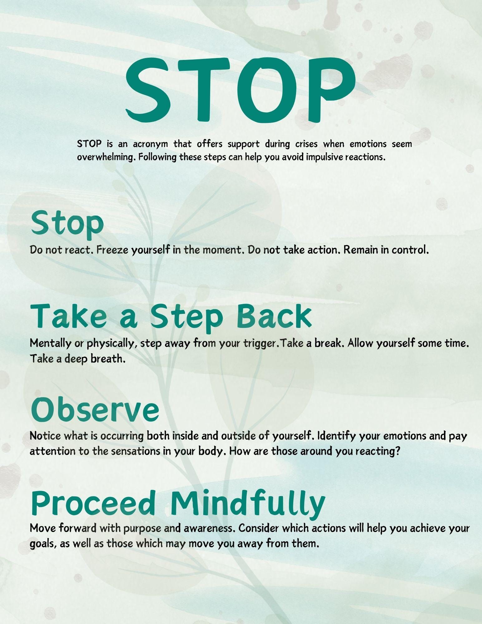 STOP Skill DBT Printable - Etsy