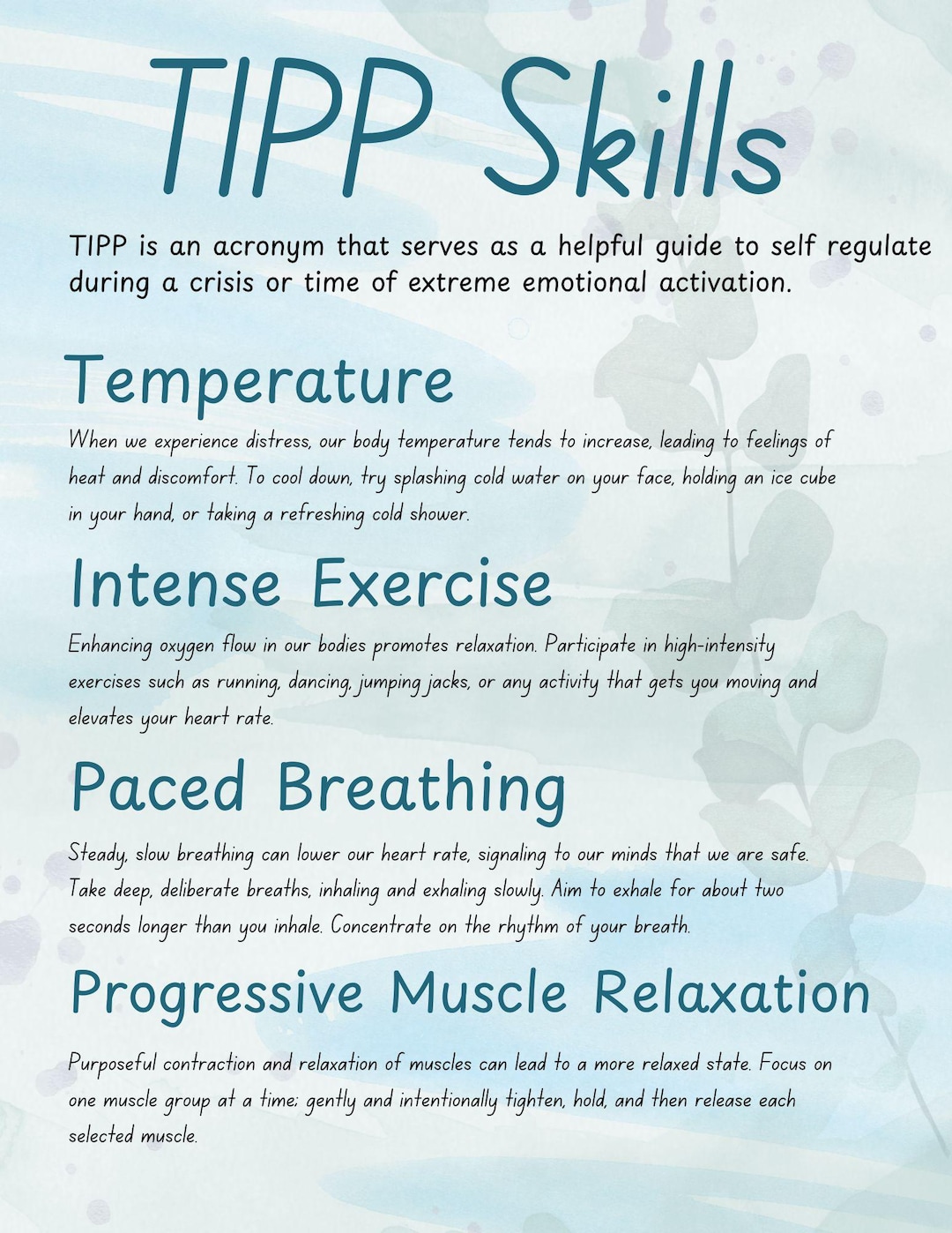 DBT TIPP Skills Printable - Etsy