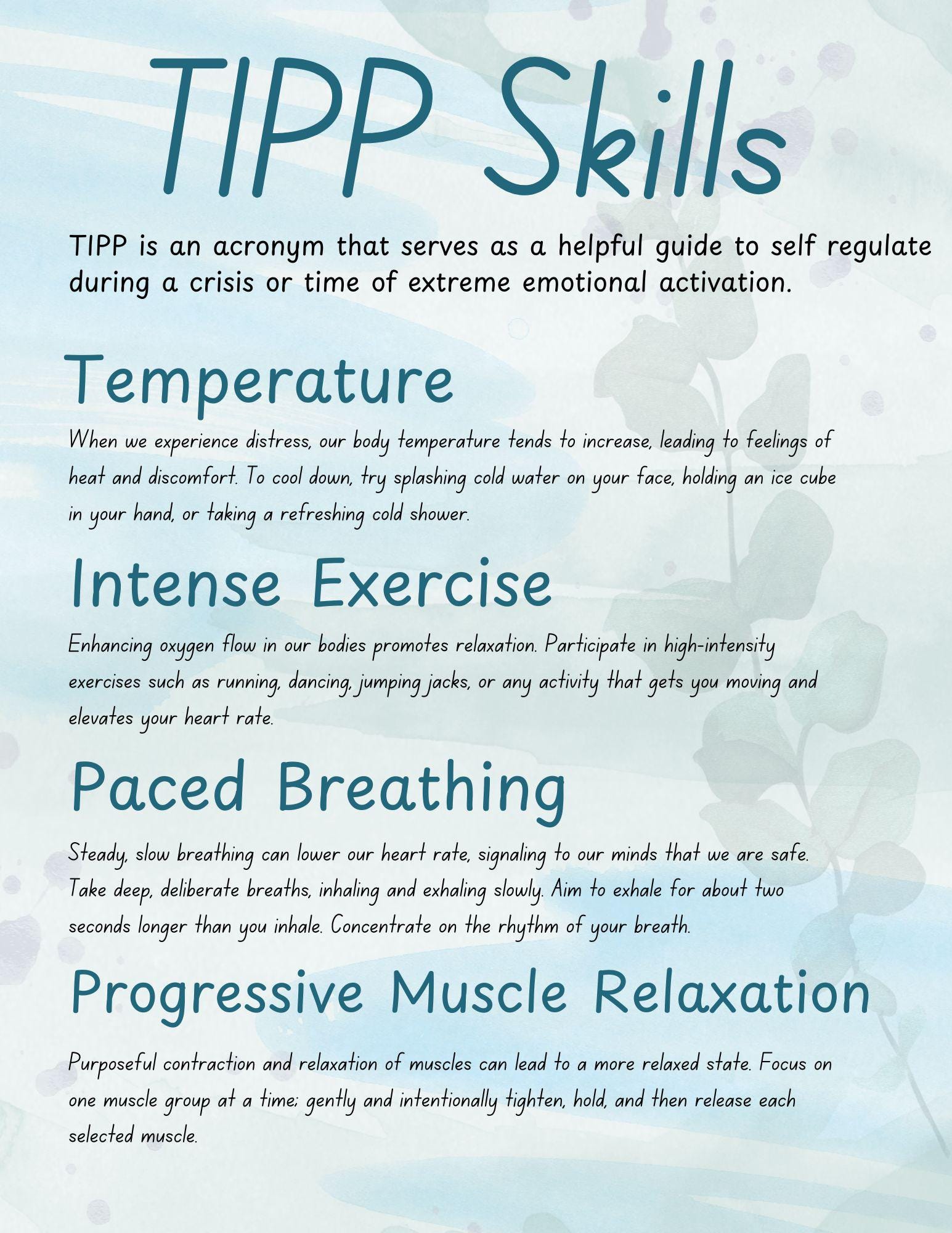 DBT TIPP Skills Printable - Etsy