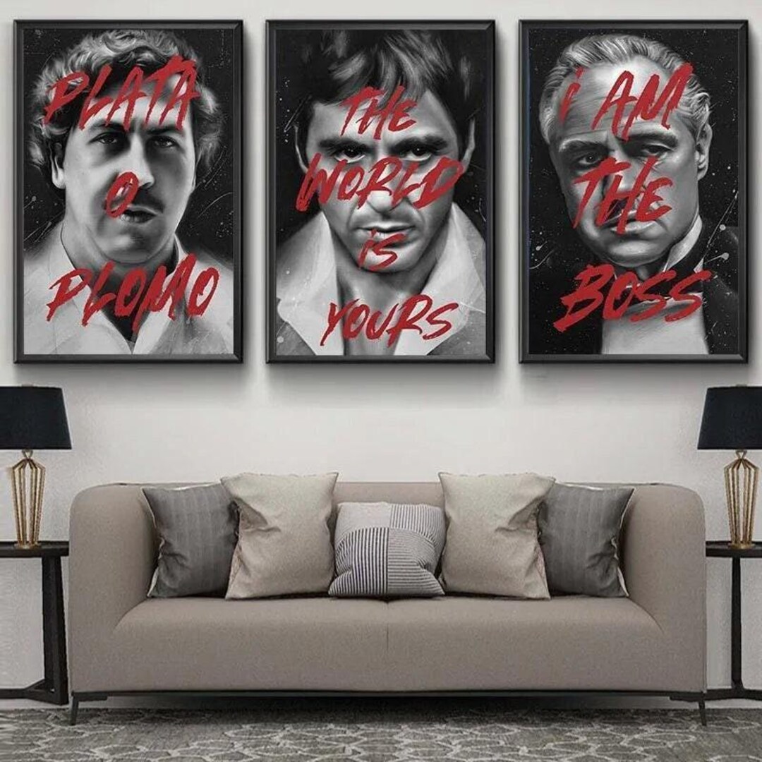 Pablo Escobar X Tony Montana X Godfather Movie Mafia Canvas Painting ...