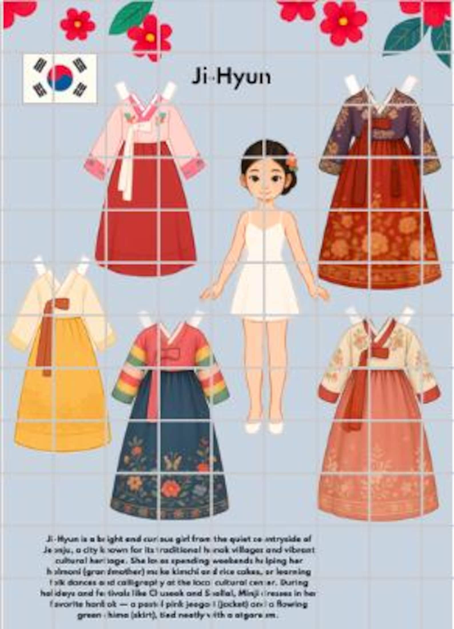 Korean Traditional Hanbok Paper Dolls Printable Korean Cultural Paper ...