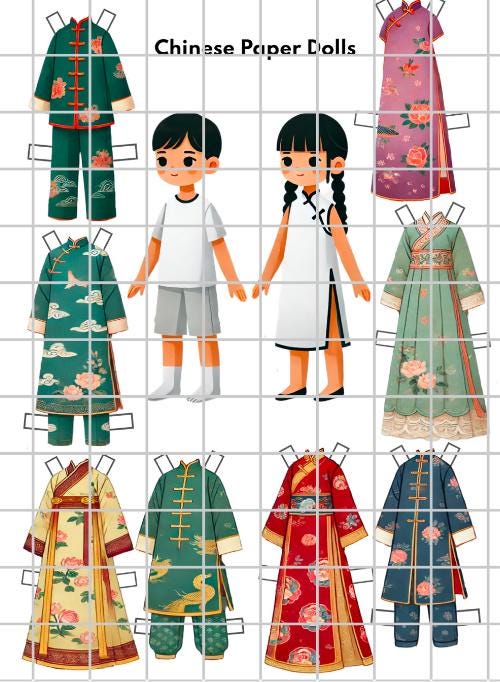 Multicultural Paper Dolls, Chinese, Indian, Malay Outfits (digital ...