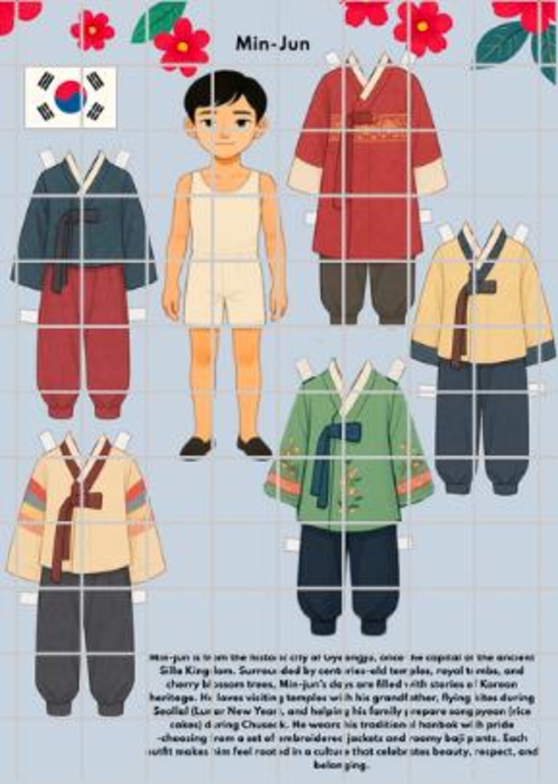 Korean Traditional Hanbok Paper Dolls Printable Korean Cultural Paper ...