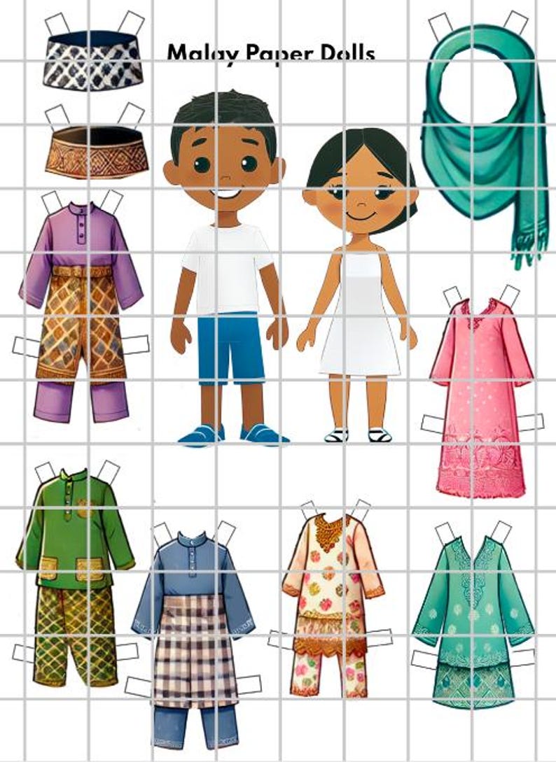 Multicultural Paper Dolls, Chinese, Indian, Malay Outfits (digital ...
