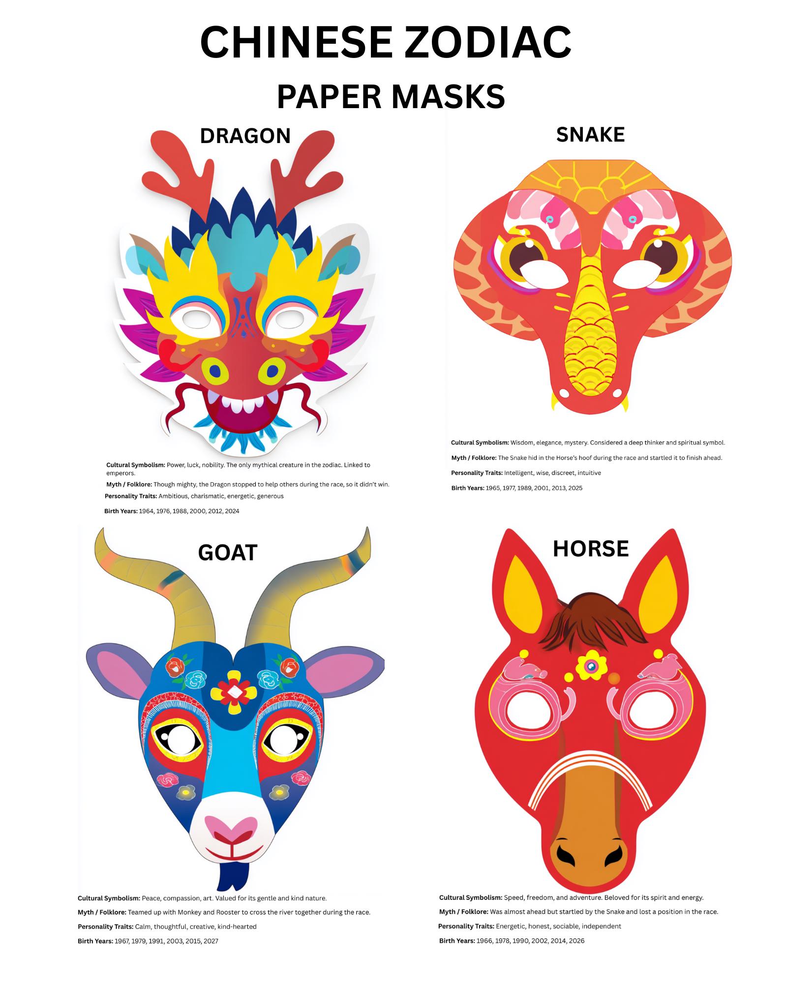 Chinese Zodiac Masks Kit, Lunar New Year DIY Craft (digital Download ...