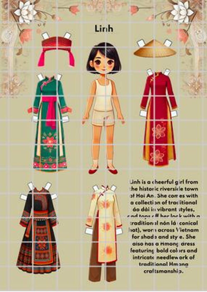 Vietnamese Paper Doll Set Printable Cultural Paper Dolls Áo Dài Hmong ...