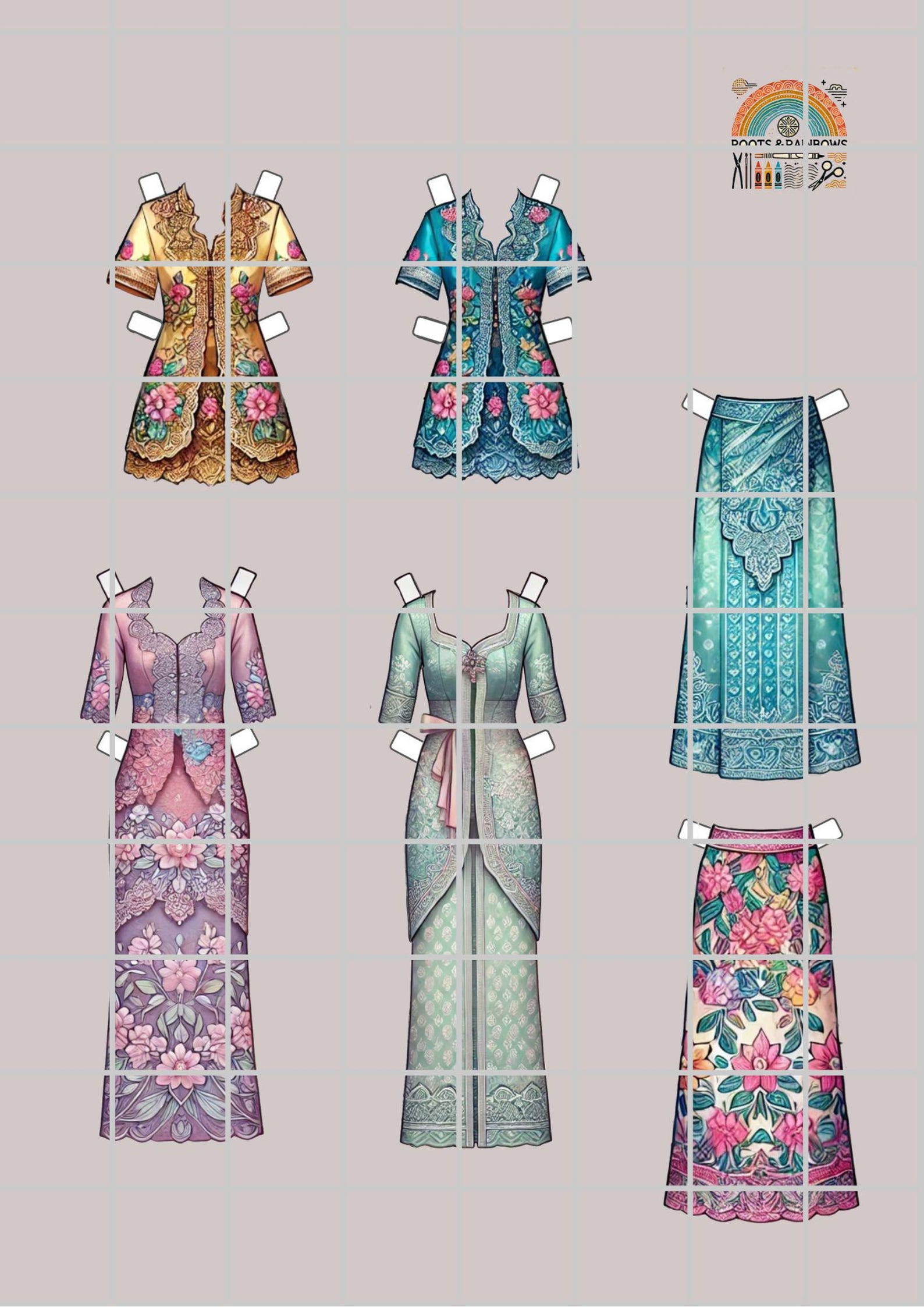 Printable Peranakan Paper Dolls With Traditional Outfits for Dress up ...