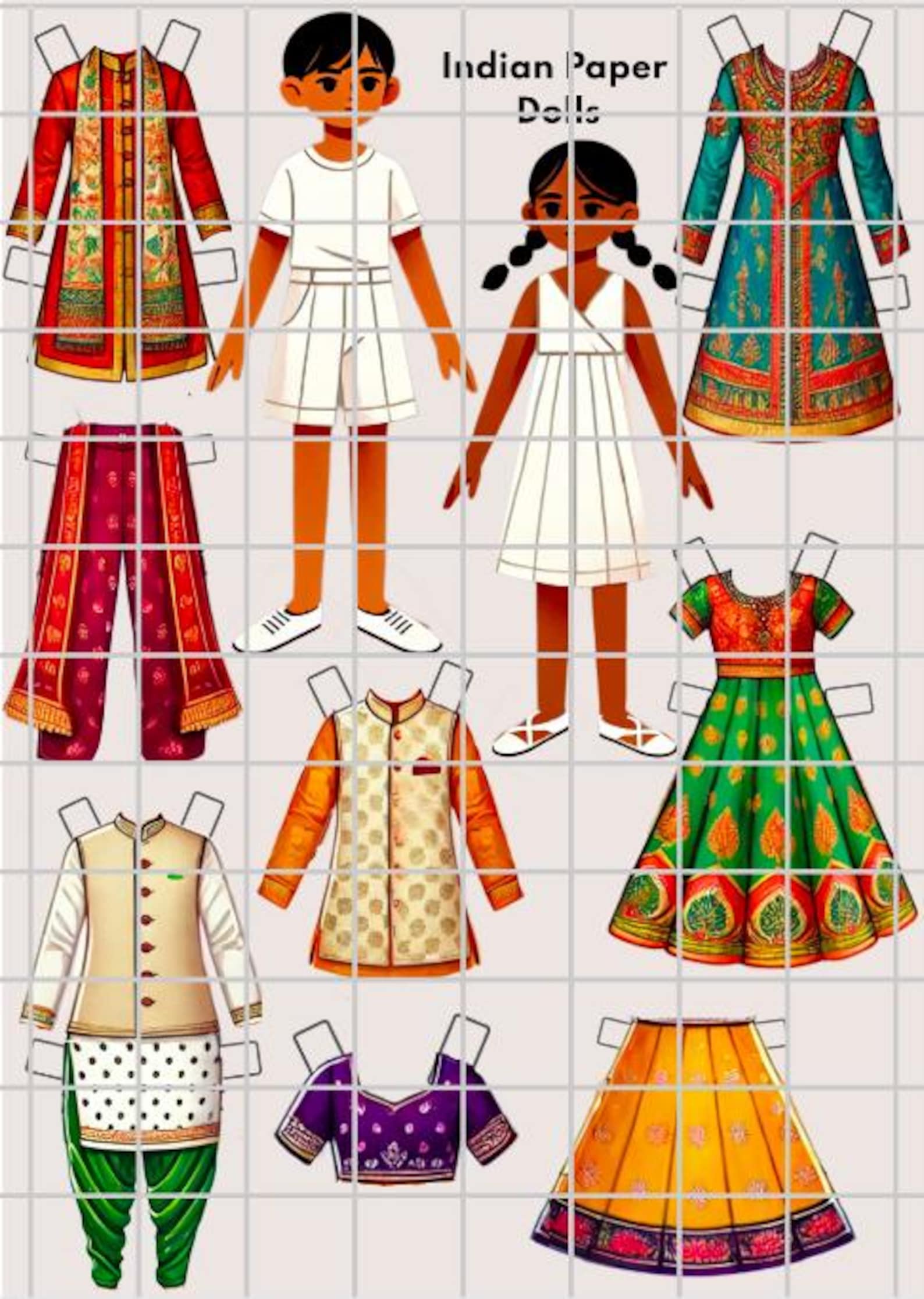 Multicultural Paper Dolls, Chinese, Indian, Malay Outfits (digital ...