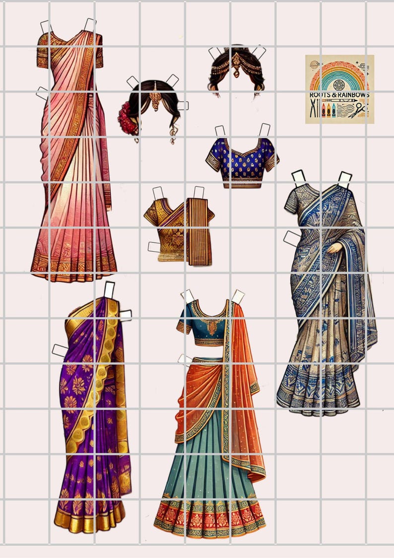 Printable Indian Paper Dolls With Traditional Outfits for Dress up Fun ...