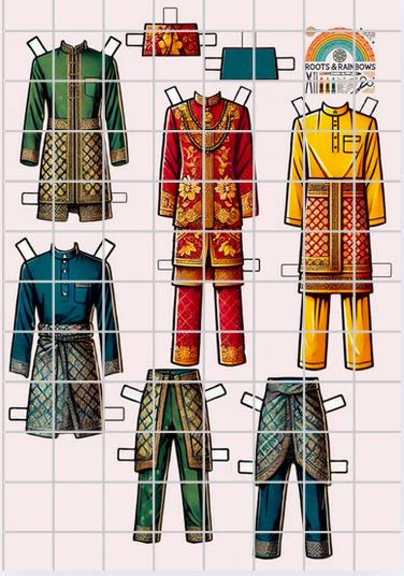 Printable Malay Paper Dolls With Traditional Outfits for Dress up Fun ...