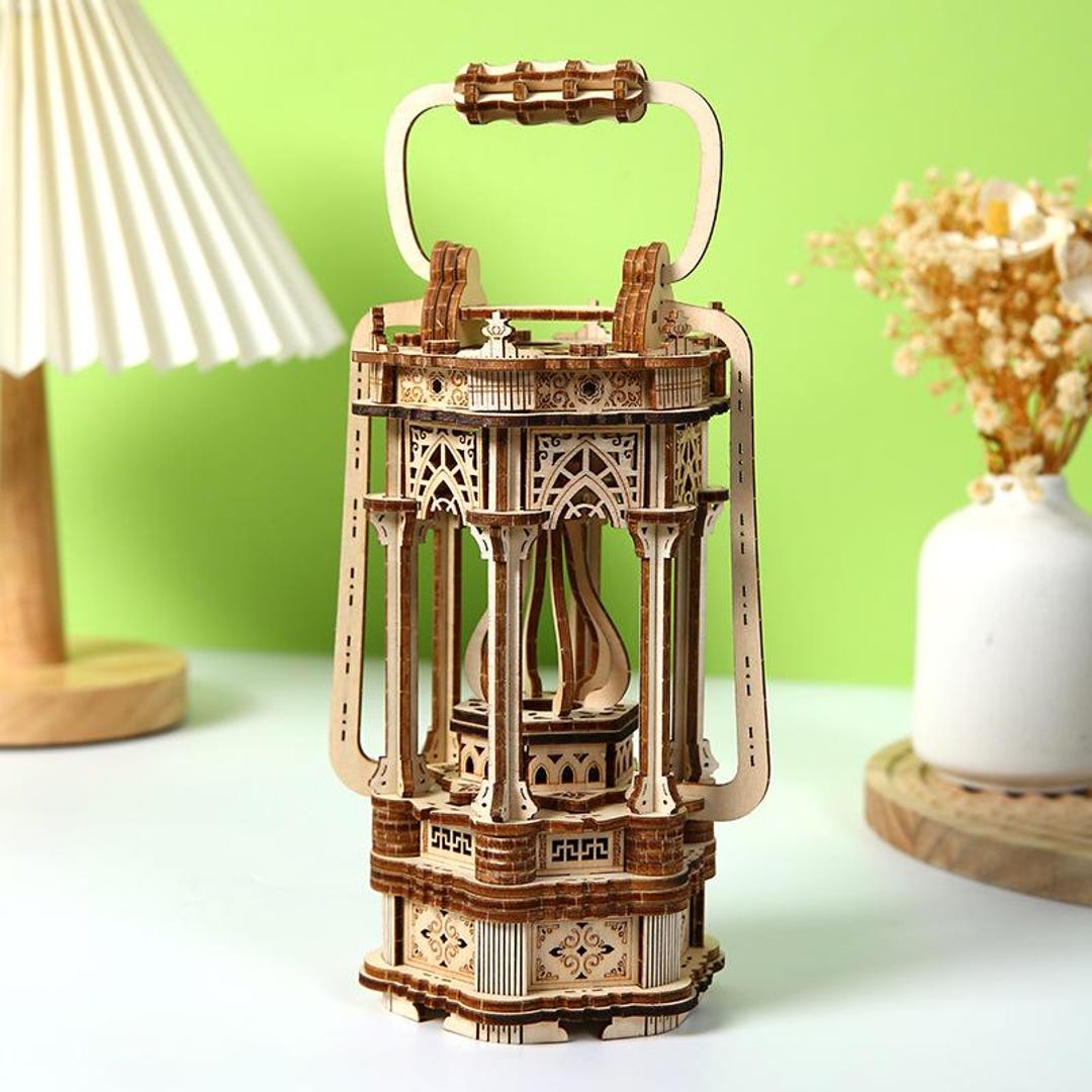 3D Wooden Vintage Lantern Puzzle Kit: Rotating LED Desk Decor - Etsy