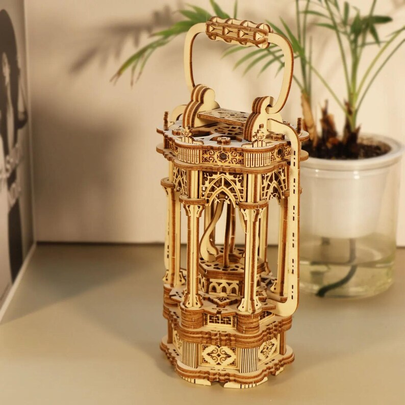 3D Wooden Vintage Lantern Puzzle Kit: Rotating LED Desk Decor - Etsy
