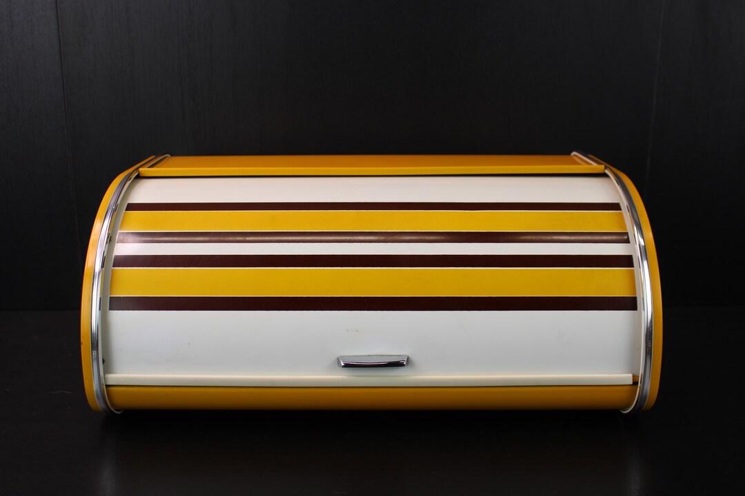 Vintage Retro Yellow Striped Bread Bin. - Etsy