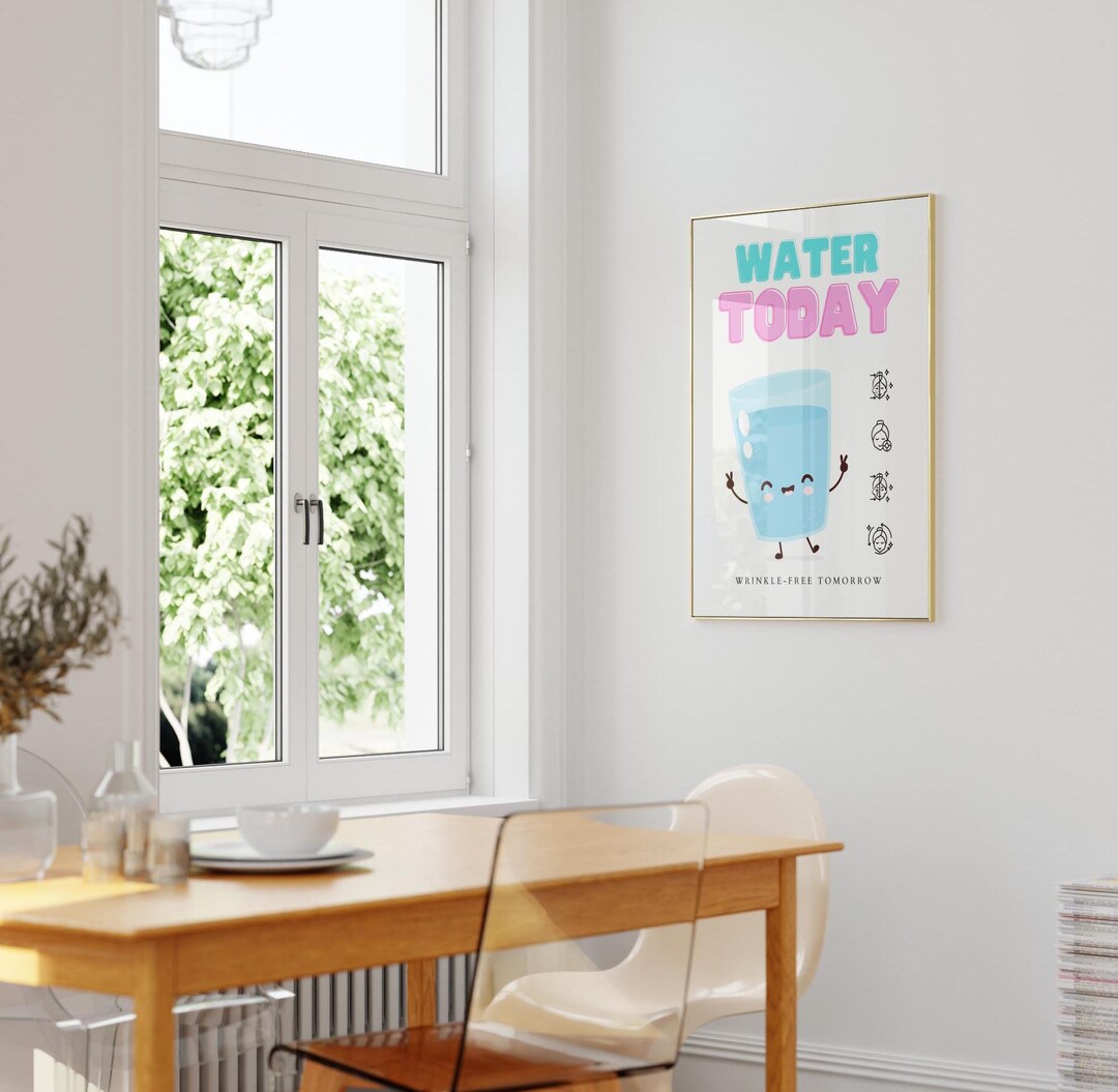 Digital Prints, Drink Water Poster, Kitchen Art, Retro Print, Trendy ...