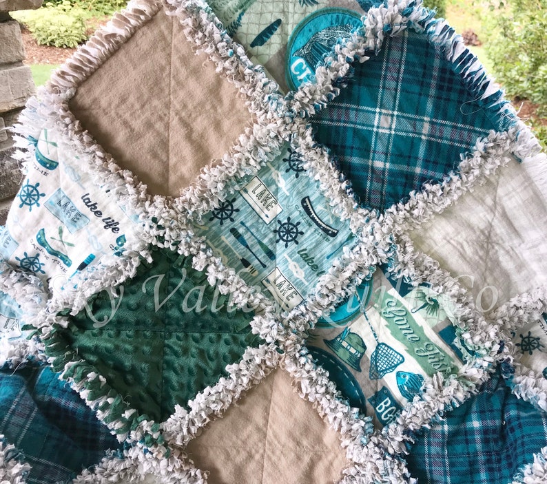Finished Rag Quilt Lake Fishing in Teal Gray and Green - Etsy