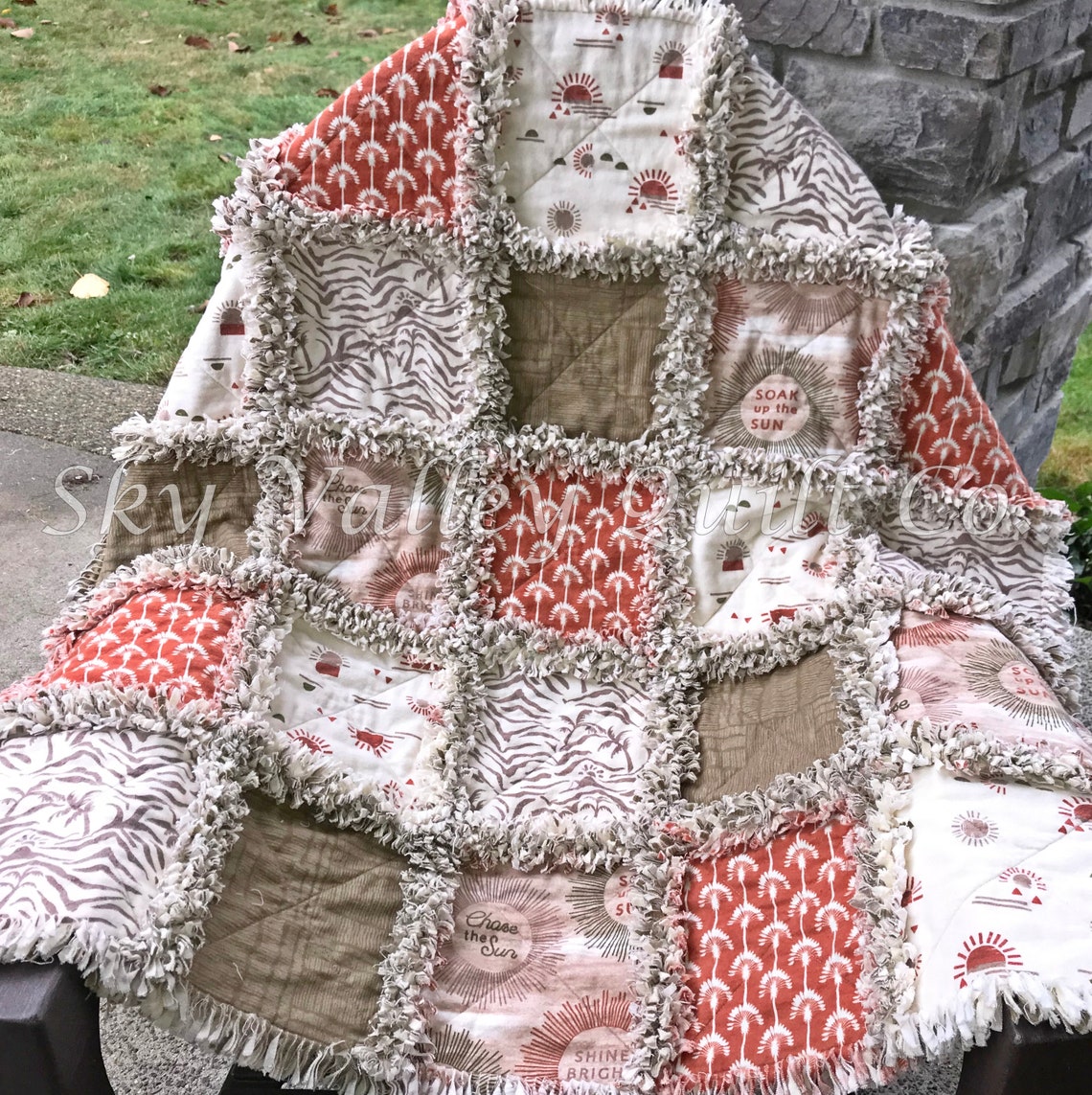 Pre Cut Rag Quilt KIT Summer Oasis Rust White Green and - Etsy