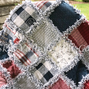 Pre CUT Rag Quilt KIT Summer USA, Patriotic, 4th of July Red White and ...