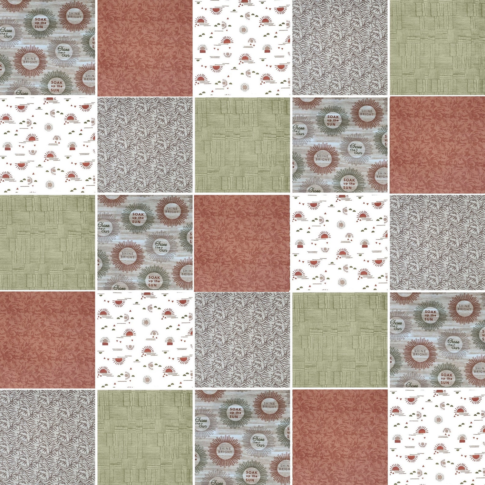 Pre Cut Rag Quilt KIT Summer Oasis Rust White Green and | Etsy