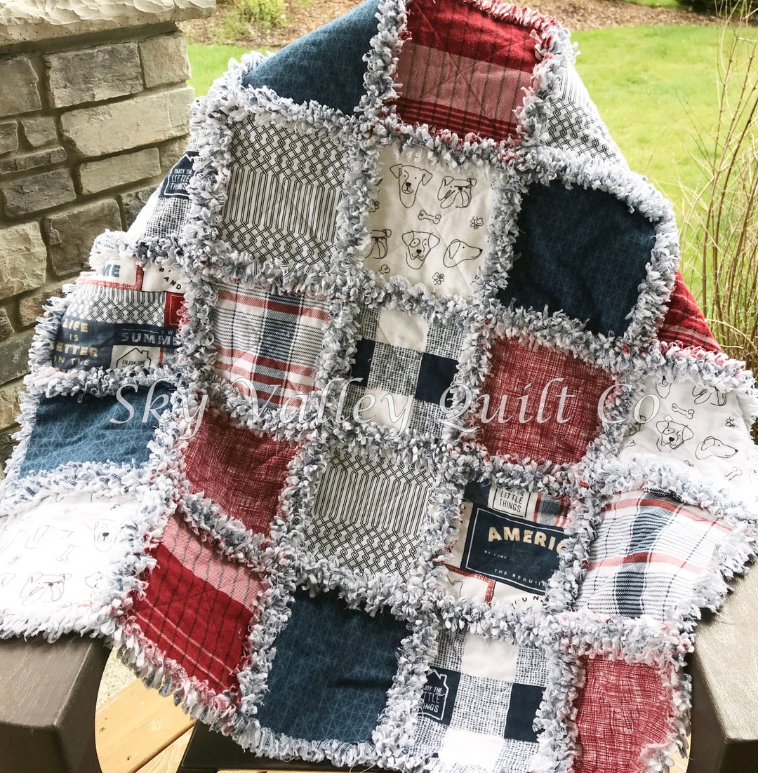 Pre CUT Rag Quilt KIT Summer USA, Patriotic, 4th of July Red White and ...