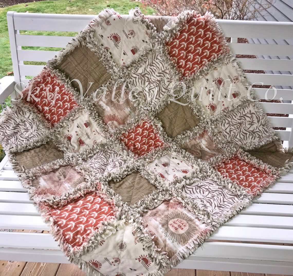 Pre Cut Rag Quilt KIT Summer Oasis Rust White Green and - Etsy