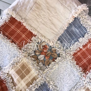 Pre Cut Rag Quilt~ Fall Leaves, Rust, Blue, Gray, and Gray - Etsy