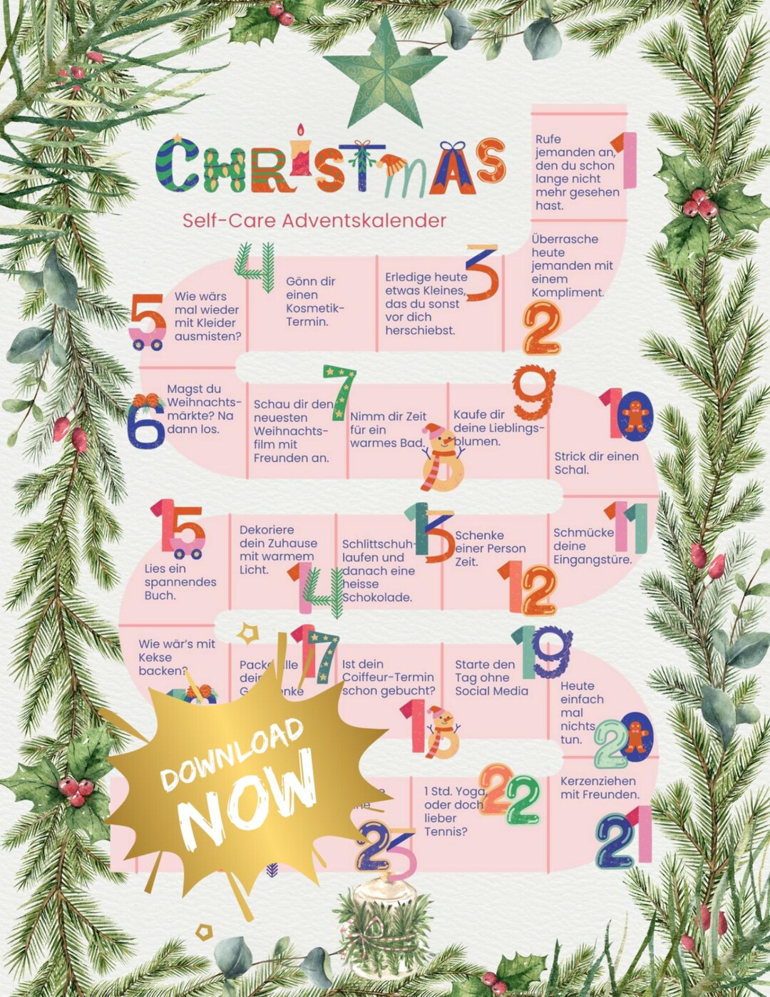 Self Care Advent Calendar, Digital Download, Printable, Mindfulness ...