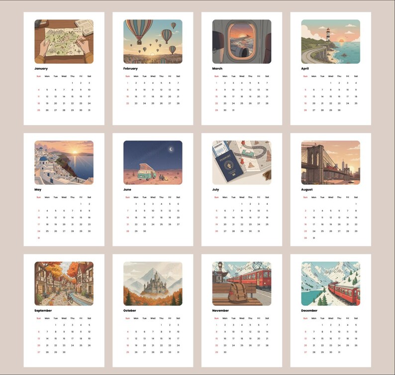2026 Travel Calendar Digital Download, Editable Canva Template, With 40 ...