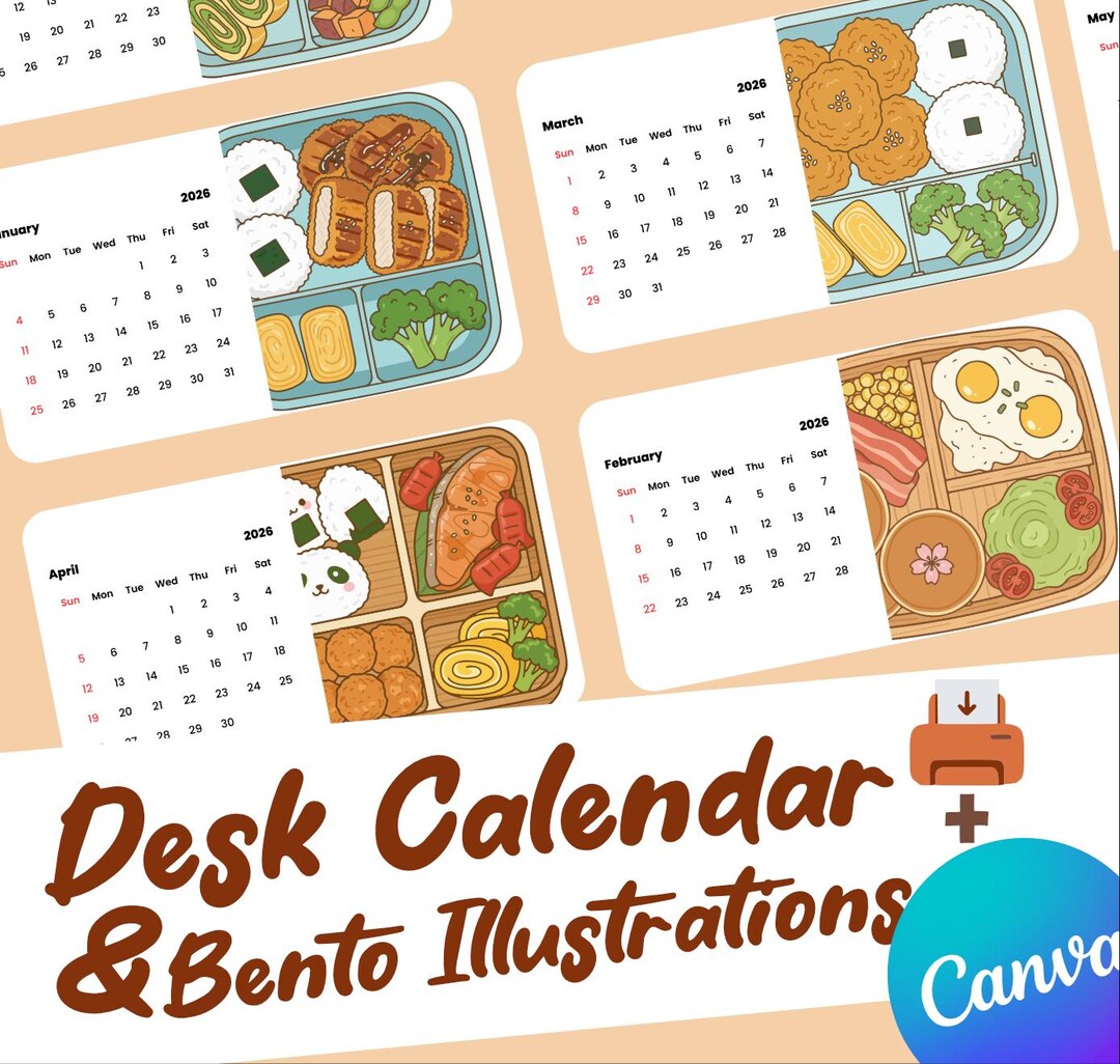 2026 Bento Calendar Digital Download, Editable Canva Template, With 20 ...