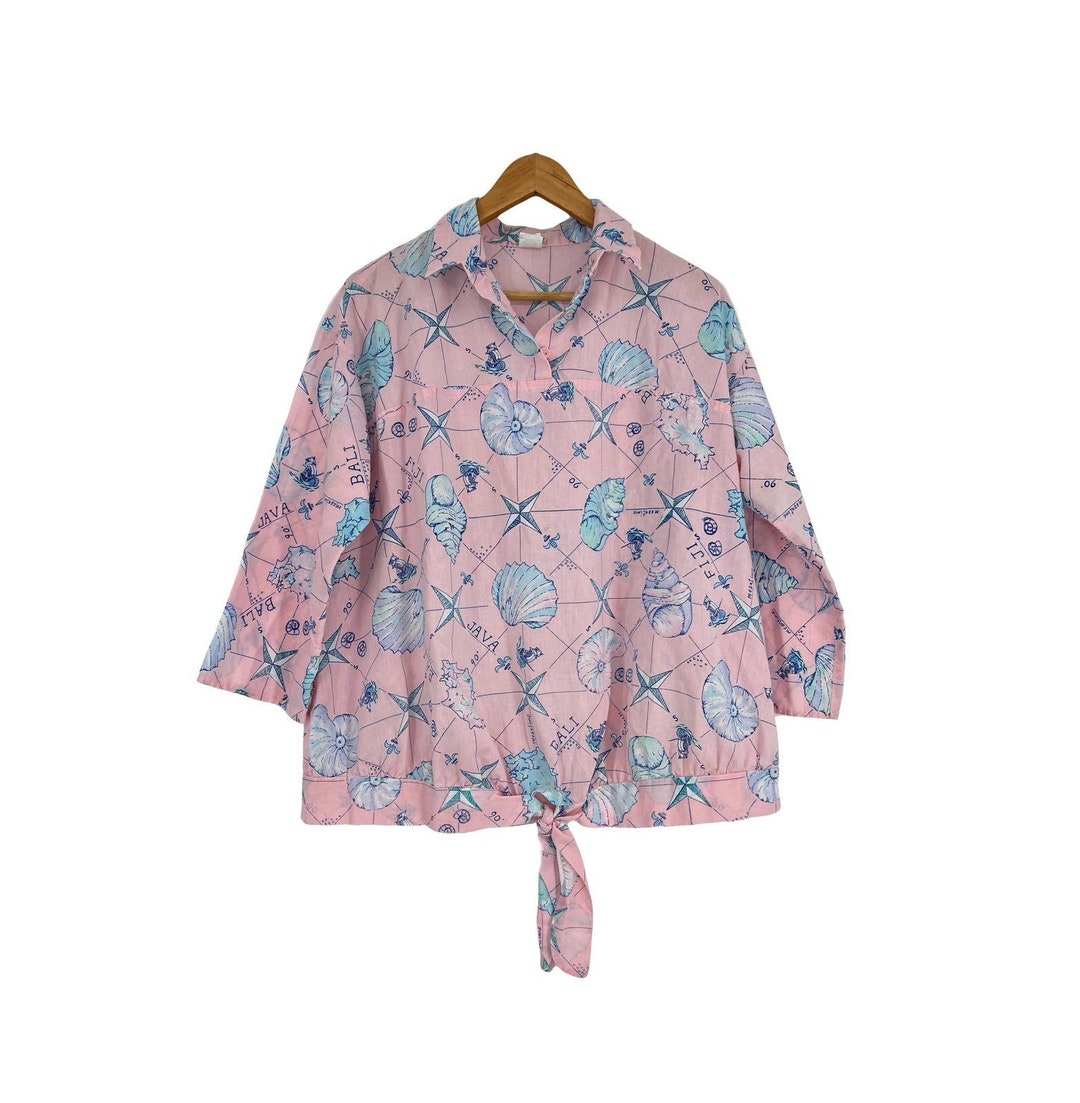 Vintage 80s Maternity Blouse Live It up for Two Seashell Seashore Print ...