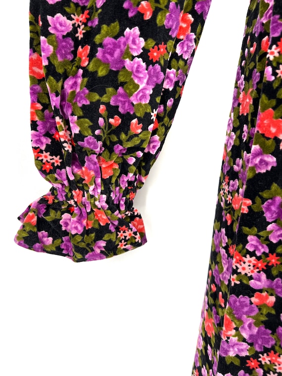 Vintage 1960s Maxi Dress Dark Floral Velvet Empire Wa Gem