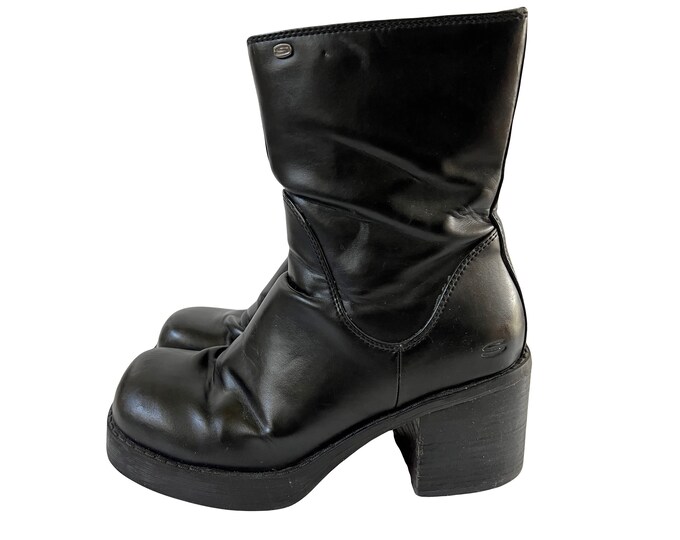 Vintage 90s Y2K Platform Boots Chunky Heel Skechers Faux Leather Vegan ...