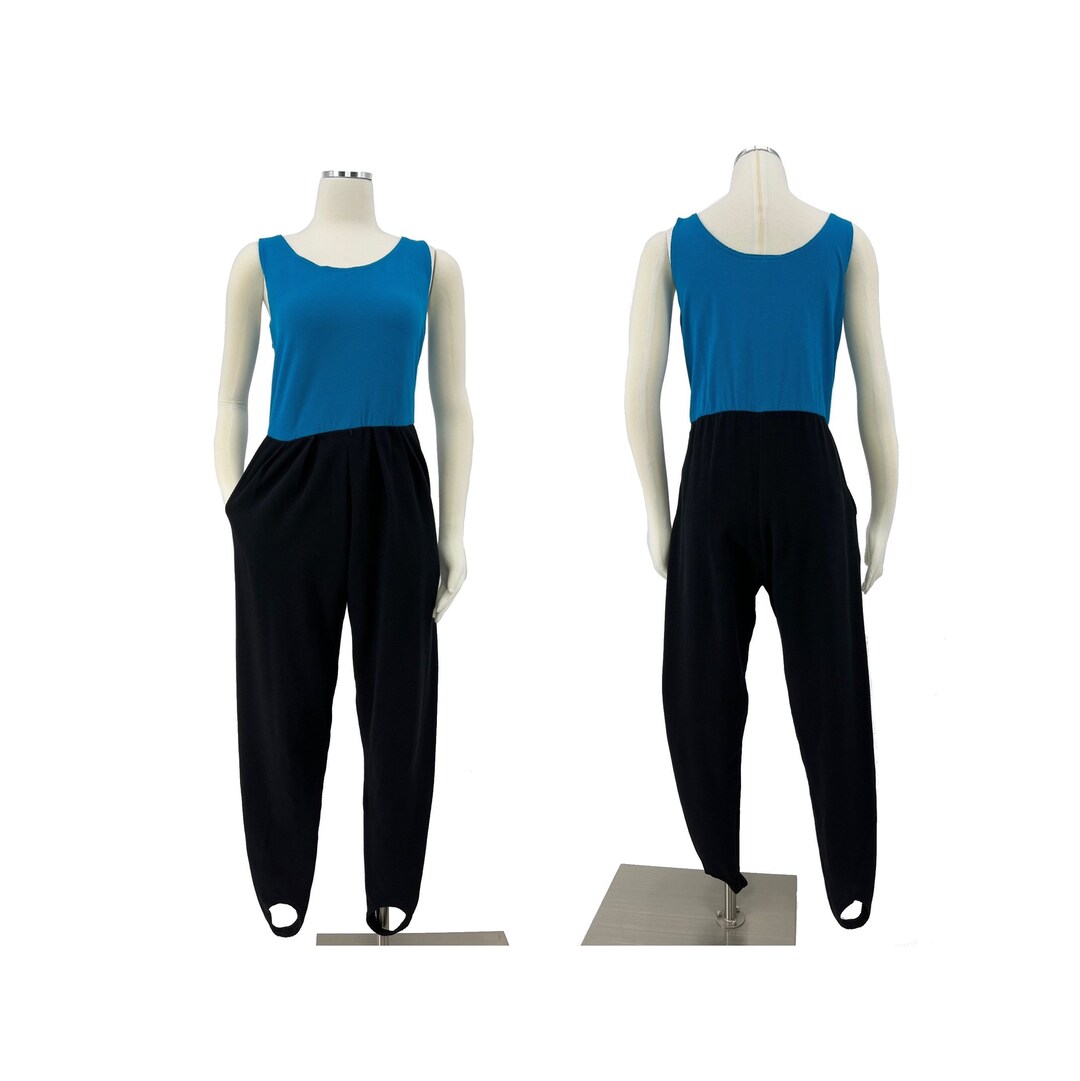 Vintage 80s Jumpsuit Stirrups Colorblock 1980s PG Collections Ginger ...