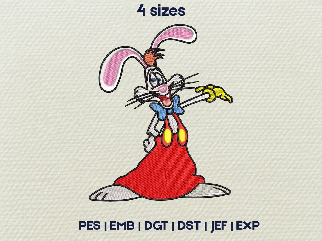 Cartoon Bunny Roger Rabbit Inspired Embroidery Design, 4 Sizes, Machine ...