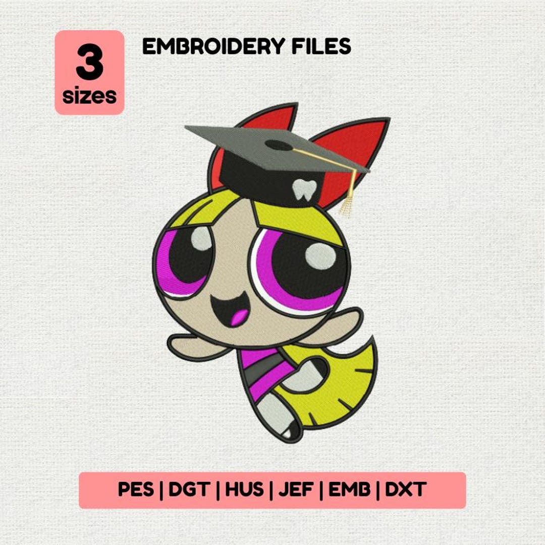 Powerpuff Girl Graduation Embroidery Design, Cartoon Machine File, 3 ...